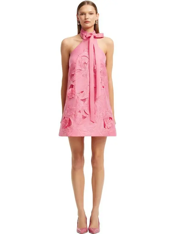 LEO LIN Lola Appliqué Halterneck Mini Dress - Fuchsia