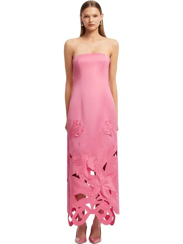 LEO LIN Rayna Appliqué Bustier Maxi Dress - Fuchsia