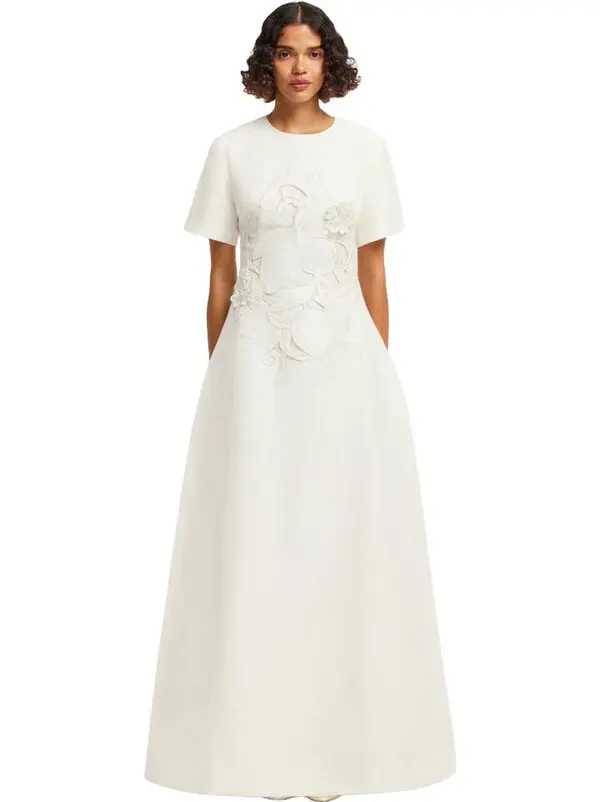 LEO LIN Alice Appliqué Maxi Dress - Snow