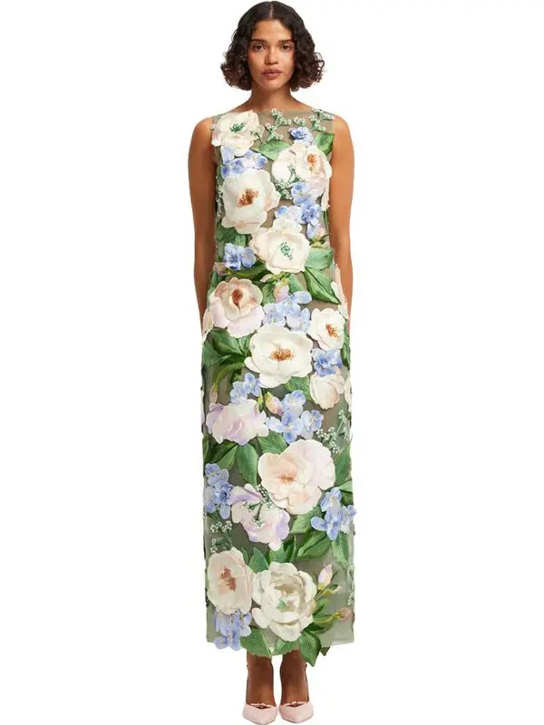 LEO LIN Fleur Floral Hand-embroidered Backless Maxi Dress - Blossom