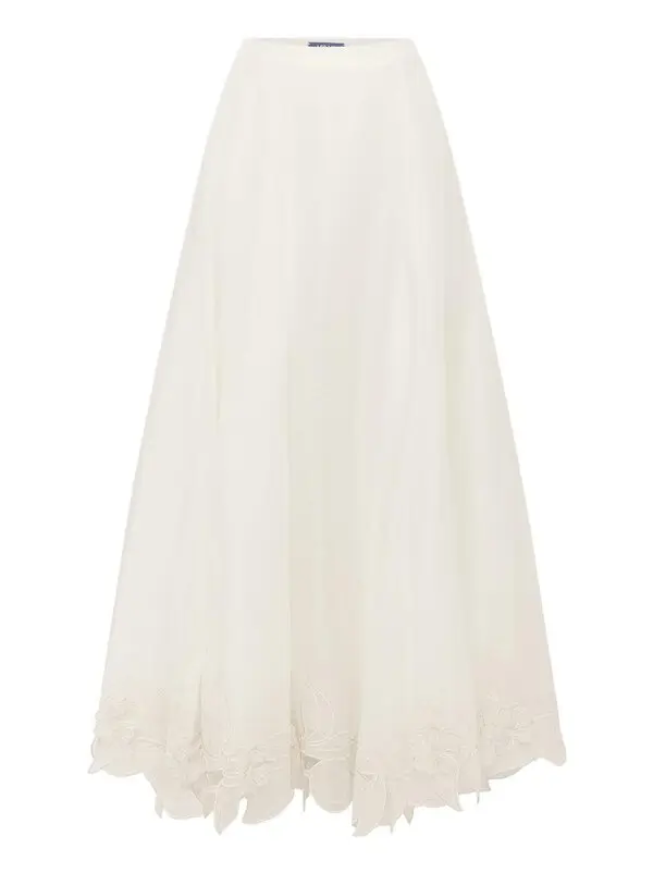 LEO LIN Leila Appliqué Midi Skirt - Snow