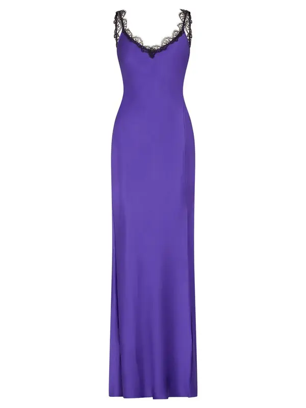 Serena Bute Silk Slip Dress With Lace - Purple