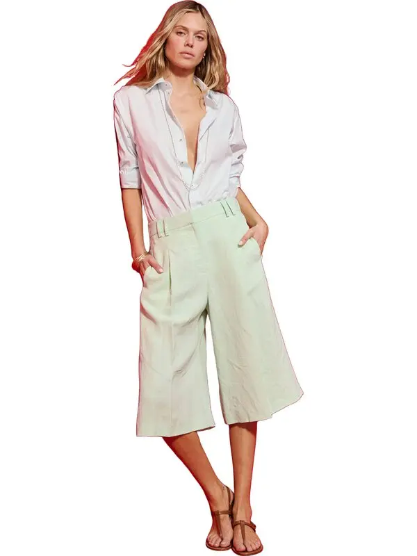 SERENA BUTE LONDON Linen Blend Cropped Wide Leg Culottes - Peppermint