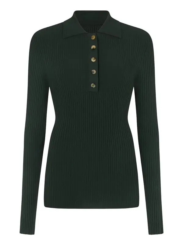 Serena Bute Ribbed Henley Top - Green