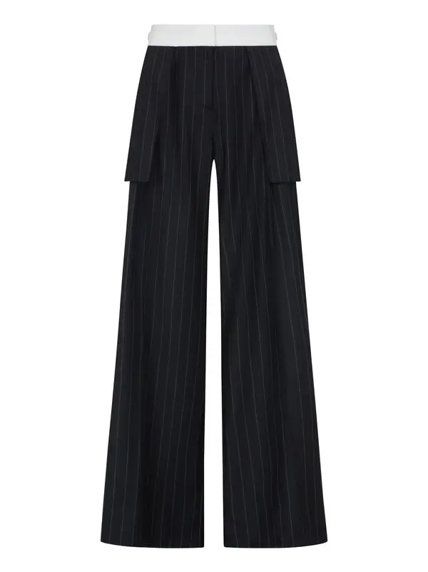 Serena Bute Pinstriped Wool Inside Out Trousers - Blue/striped