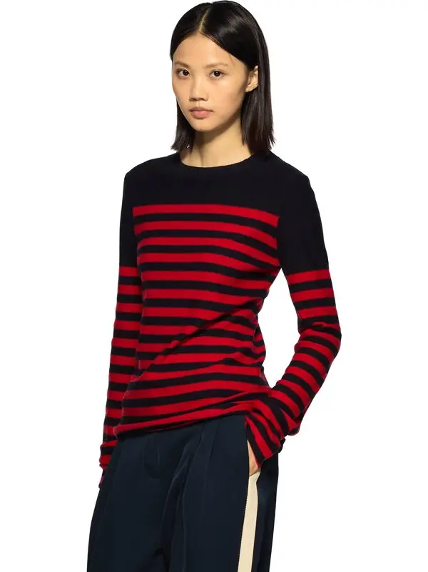 Serena Bute Merino Wool Striped Fitted Jumper - Navy