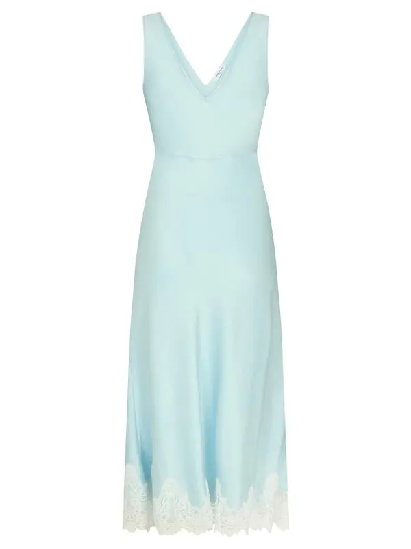 Serena Bute Satin Midi Dress With Lace Hem - Blue