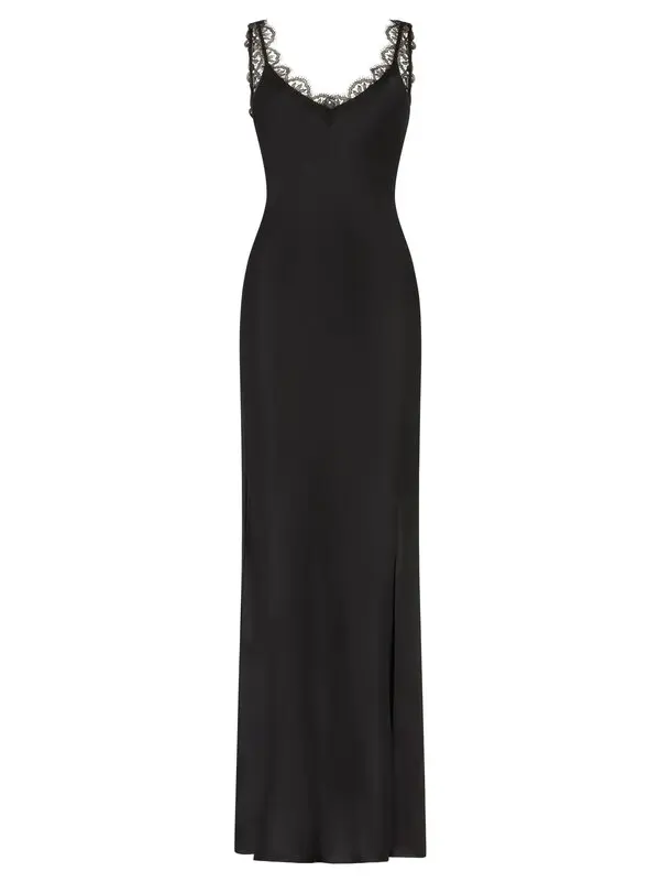 Serena Bute Silk Slip Dress With Lace Trim - Black