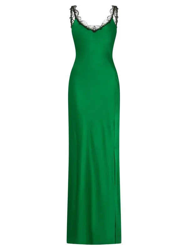 Serena Bute Silk Slip Dress With Lace Trim - Green
