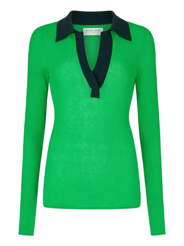 Serena Bute Silk Blend Henley Shirt - Green