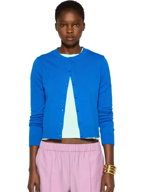 Serena Bute Cashmere Blend Round Neck Cardigan - Blue