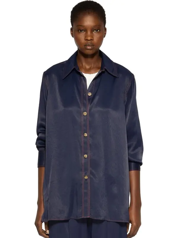Serena Bute Oversized Button-up Shirt - Navy