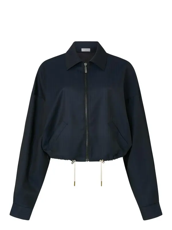 Serena Bute Wool Herringbone Bomber Jacket - Navy