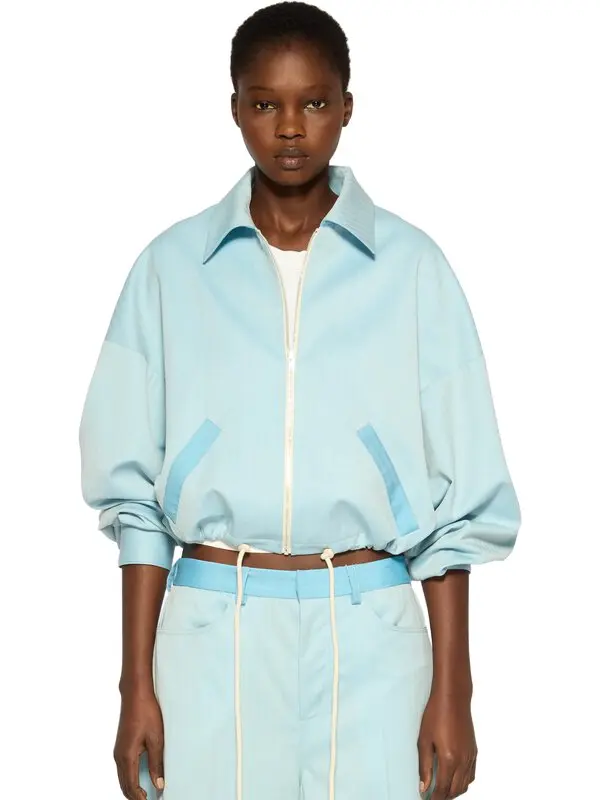 Serena Bute Wool Herringbone Bomber Jacket - Sky Blue