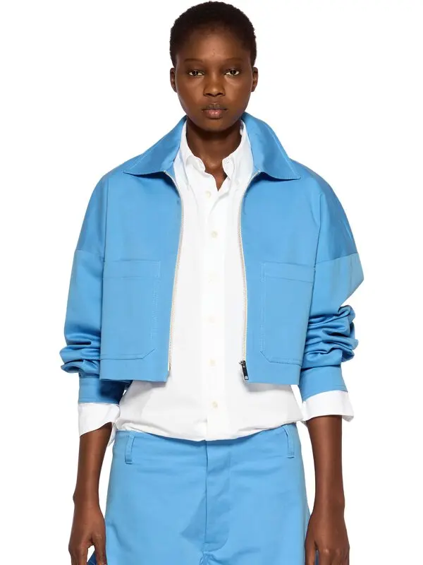 Serena Bute Cotton Gabardine Dropped Shoulder Jacket - Blue