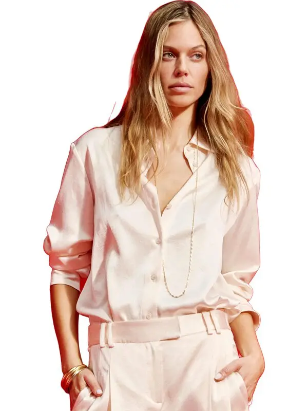 Serena Bute Satin Boyfriend Shirt - Cream
