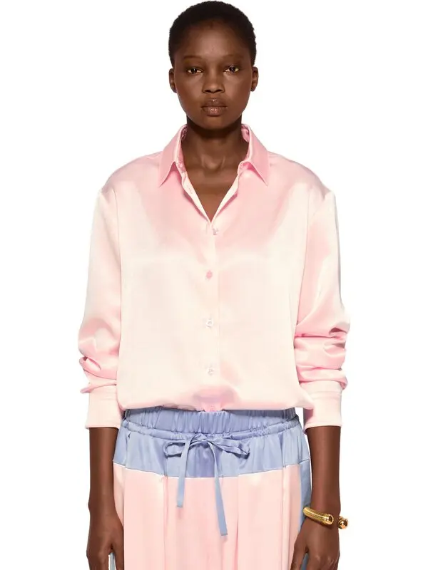 Serena Bute Satin Boyfriend Shirt - Pale Pink