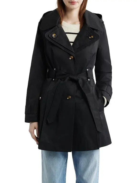 London Fog Double-breasted Hooded Trench Coat - Black