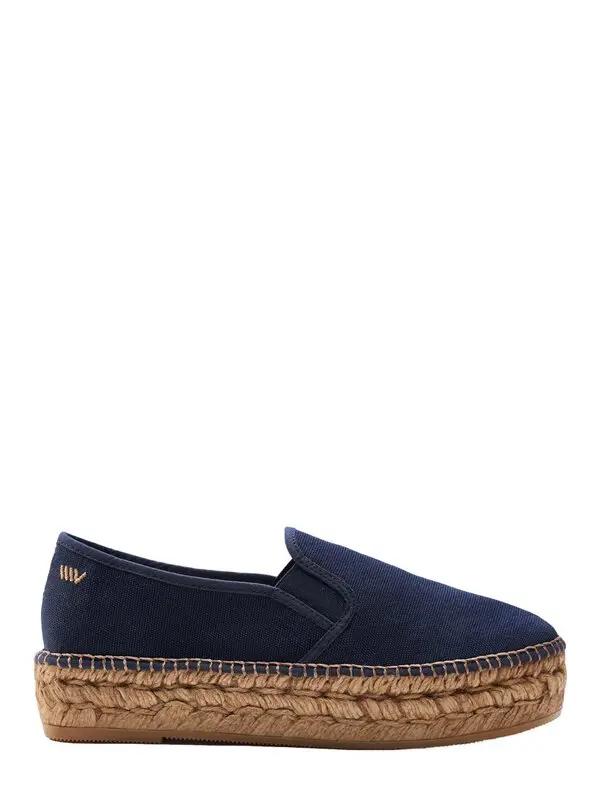 VISCATA Castell Canvas Espadrille Platforms - Navy Blue