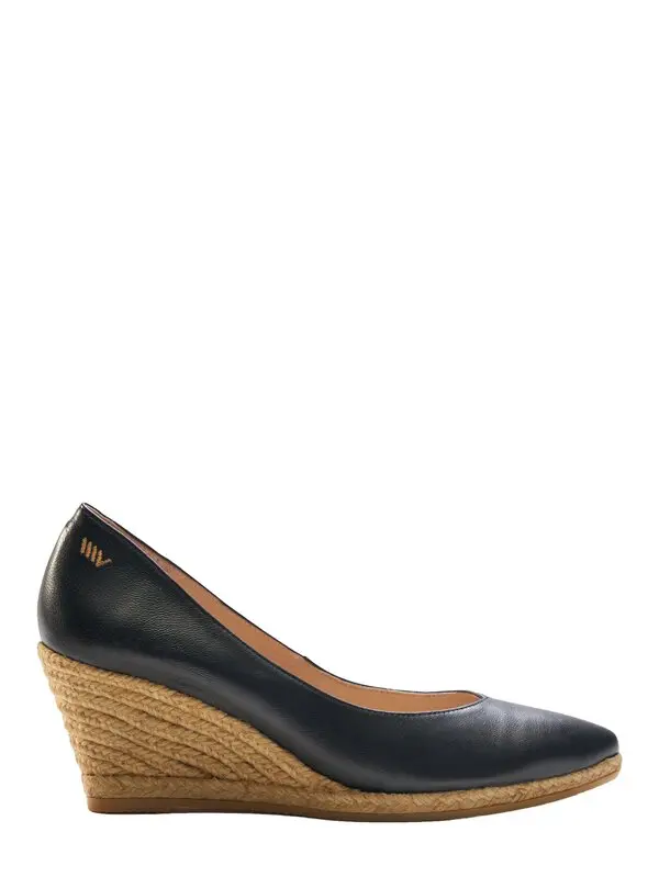 VISCATA Roses Leather Espadrille Wedges - Black