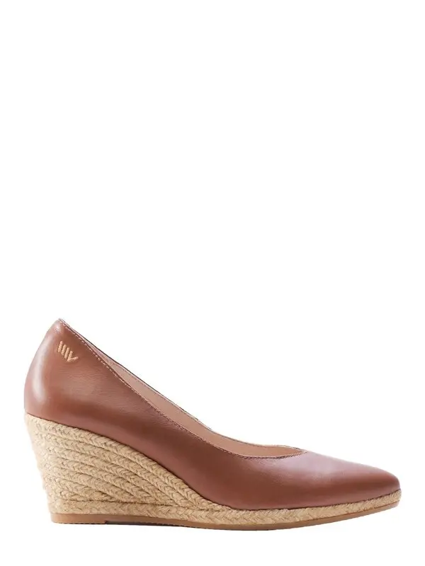 VISCATA Roses Leather Espadrille Wedges - Whiskey Brown