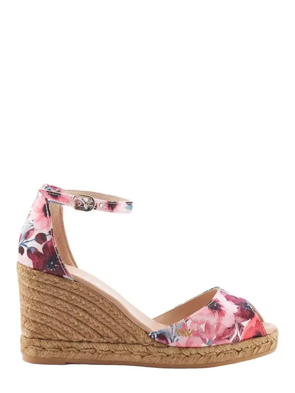 VISCATA Aiguafreda Premium Fabrics Espadrille Sandal Wedges - Red Flowers