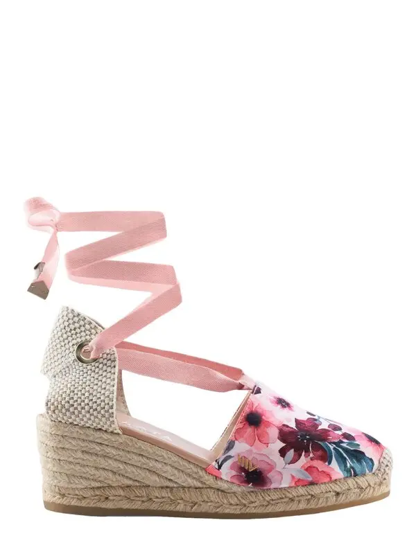 VISCATA Escala Premium Canvas Espadrille Wedges - Red Flowers