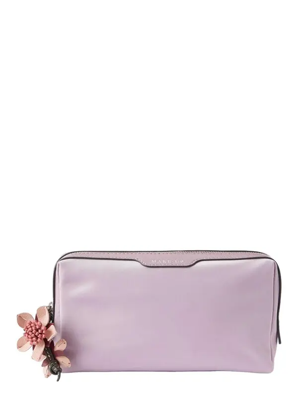 ANYA HINDMARCH Sakura Blossom Leather-trimmed Cosmetics Case - Lilac