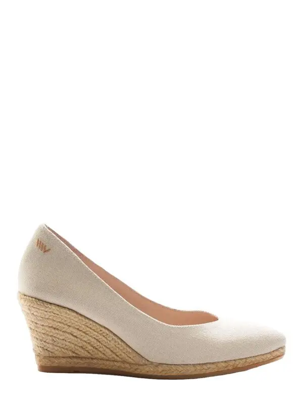 VISCATA Roses V-cut Canvas Espadrille Wedges - Beige