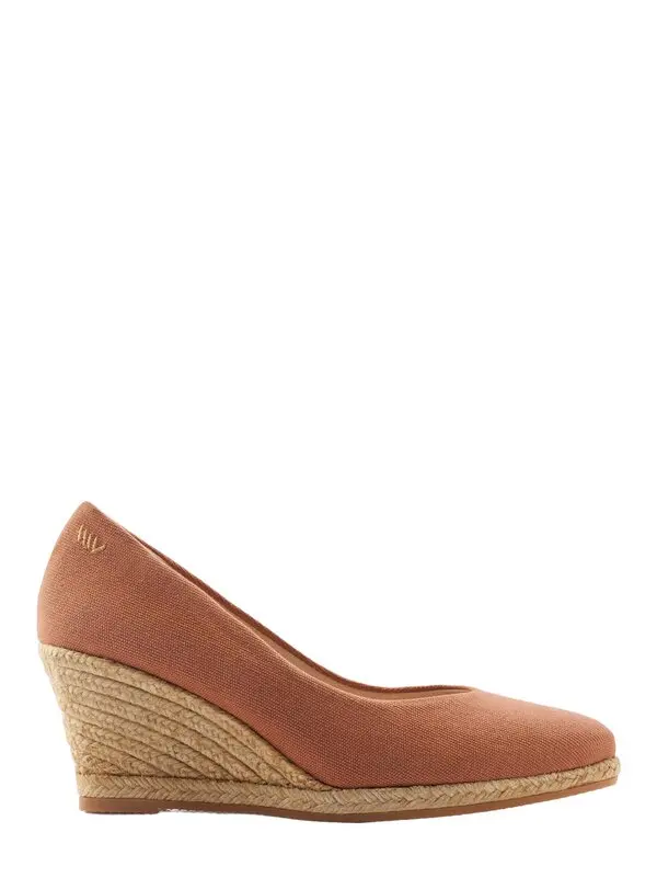 VISCATA Roses V-cut Canvas Espadrille Wedges - Brown