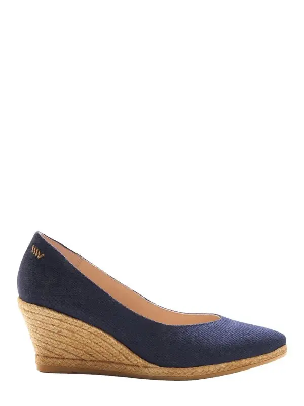 VISCATA Roses V-cut Canvas Espadrille Wedges - Navy Blue