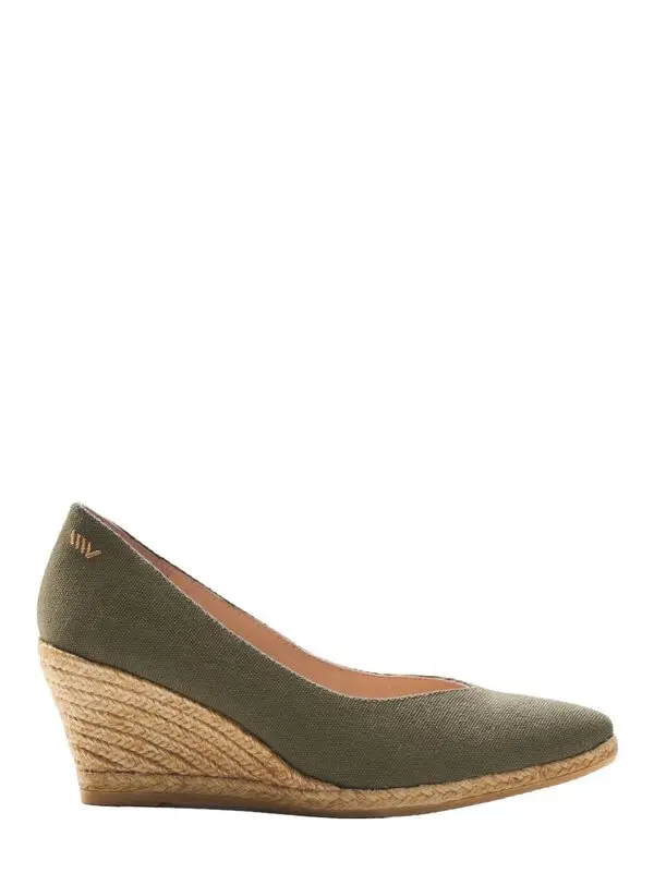 VISCATA Roses V-cut Canvas Espadrille Wedges - Olive