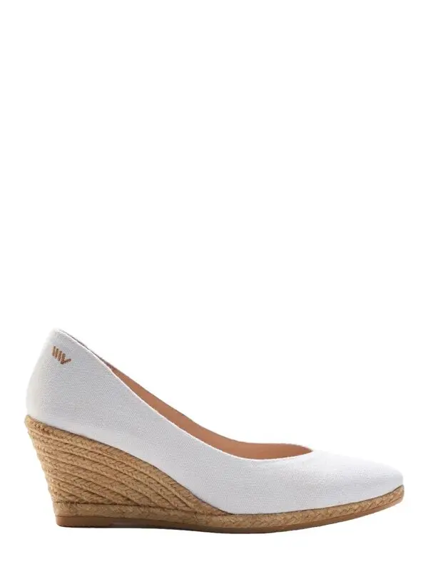 VISCATA Roses V-cut Canvas Espadrille Wedges - White