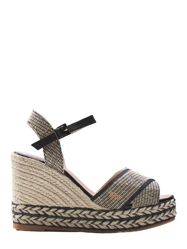 VISCATA Empuria Canvas Espadrille Wedge Sandals - Black