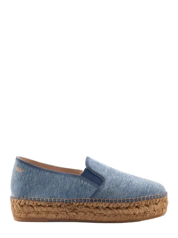 VISCATA Castell Premium Canvas Espadrille Flatforms - Washed Denim