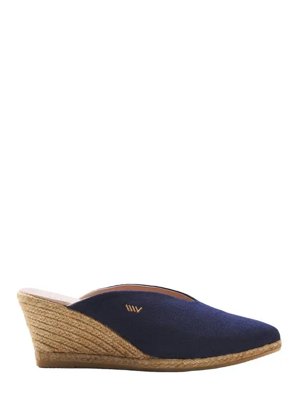 VISCATA Truja Canvas Espadrille Mule Wedges - Navy Blue