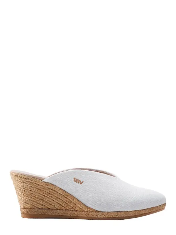 VISCATA Truja Canvas Espadrille Mule Wedges - White