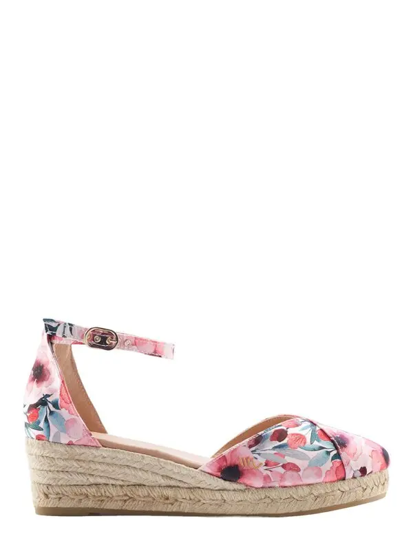 VISCATA Canvas Espadrille Wedges With Ankle Strap - Red Flowers