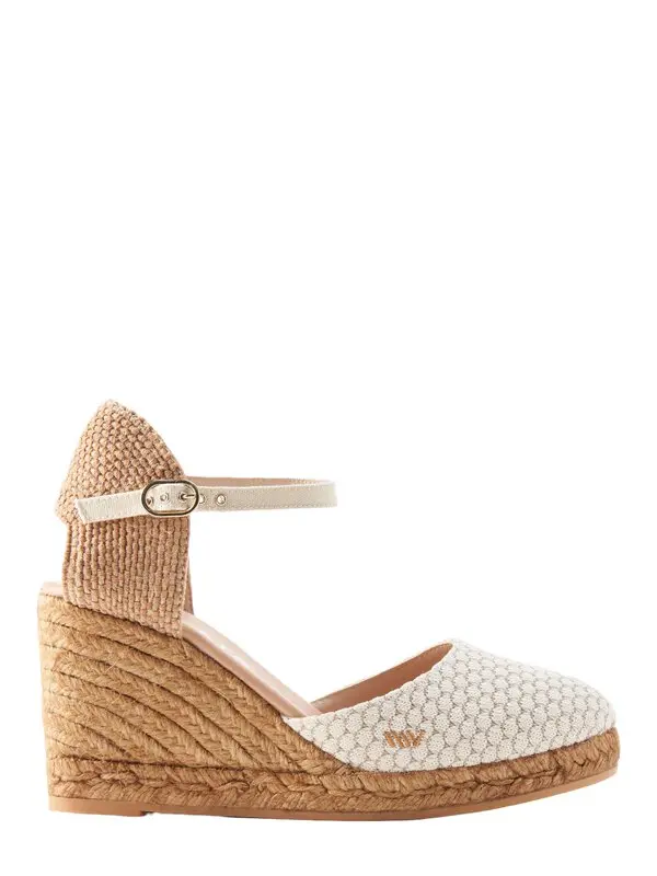 VISCATA Canvas Espadrille Wedges With Ankle Strap - White Mesh