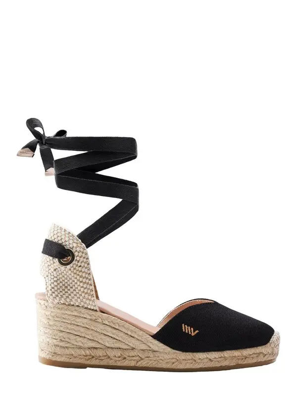 VISCATA Gava Canvas Espadrille Wedges - Black