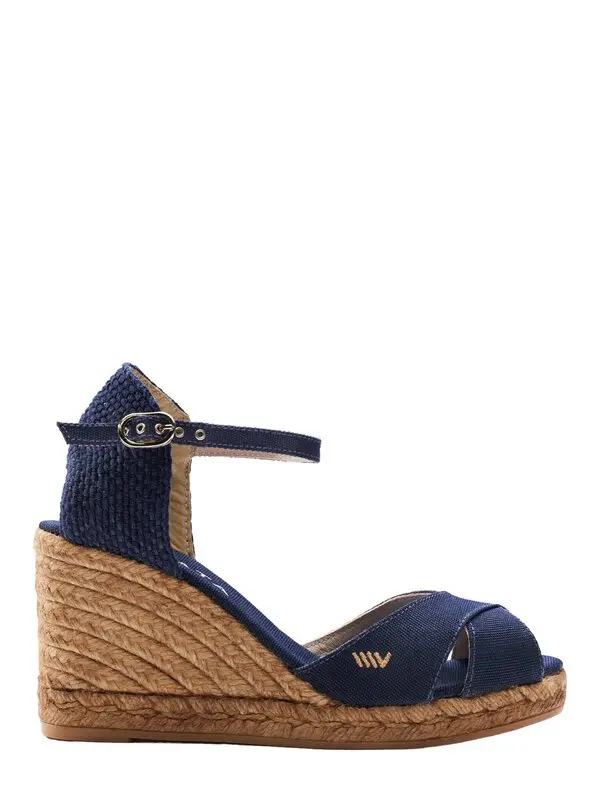 VISCATA Aiguablava Canvas Espadrille Wedge Sandals - Navy Blue