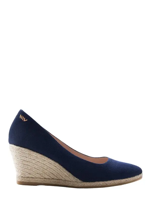 VISCATA Roses U-cut Espadrille Wedges - Navy Blue