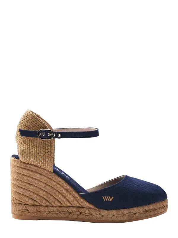 VISCATA Satuna Canvas Espadrille Wedges - Navy Blue
