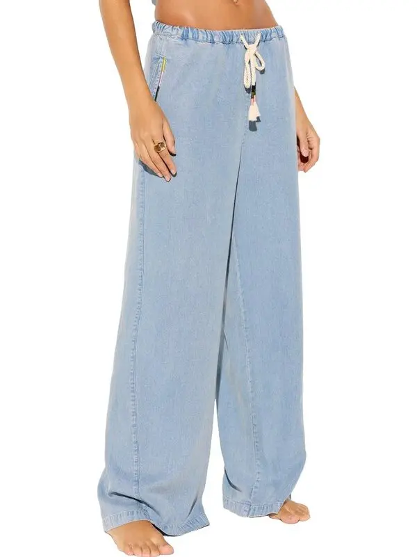 Spiritual Gangster Toluca Tie-waist Wide-leg Chambray Pants - Sunbleached Chambray