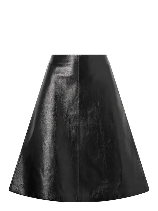 Ami Leather Midi Skirt - Black