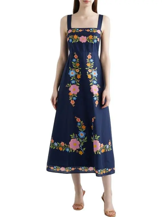 Eliza J Sleeveless Printed Maxi Dress - Navy Multi