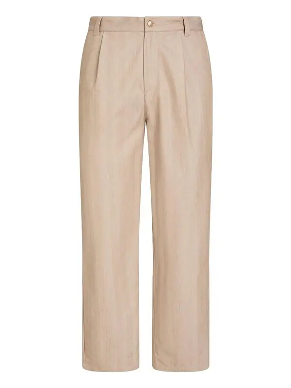 Frescobol Carioca Aldo Pleated Herringbone Cotton Pants - Sand