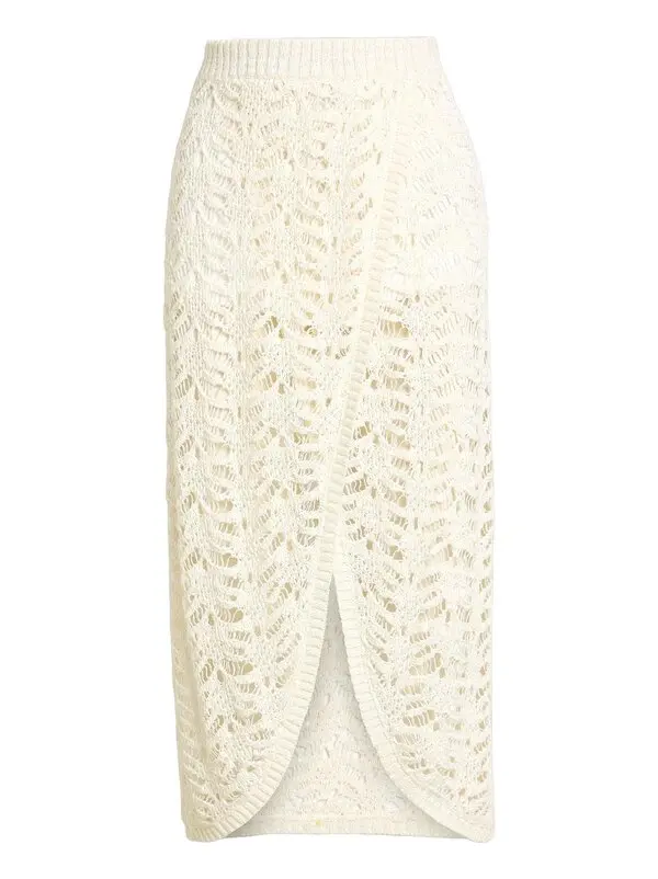 Brunello Cucinelli Wrap-effect Embellished Open-knit Linen-blend Midi Skirt - Ecru
