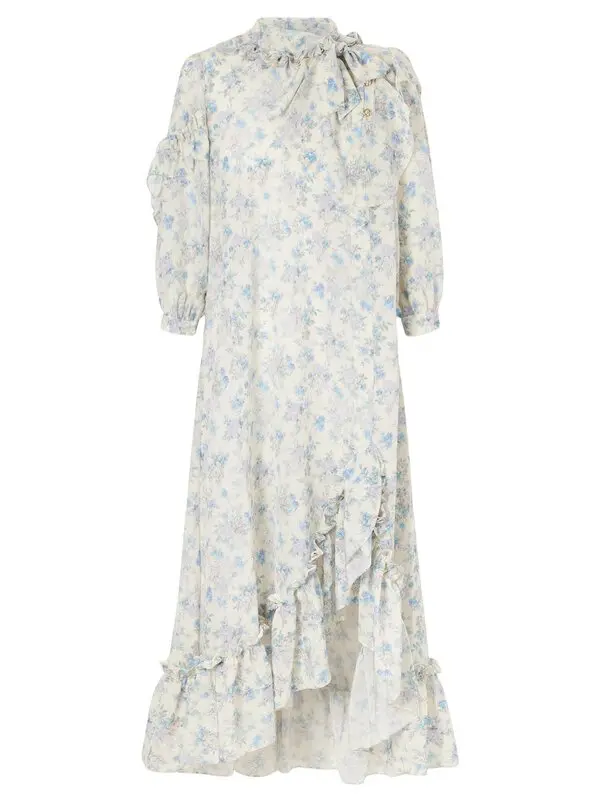 Maison Mayle Batacalla Ruffled Floral-print Silk Crepe De Chine Midi Dress - White