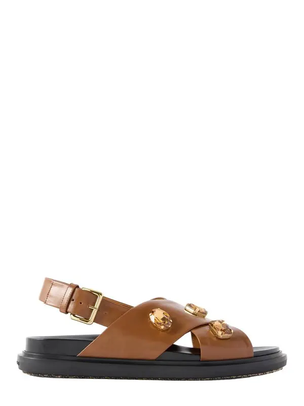 Marni Fussbett Embellished Leather Slingback Sandals - Brown